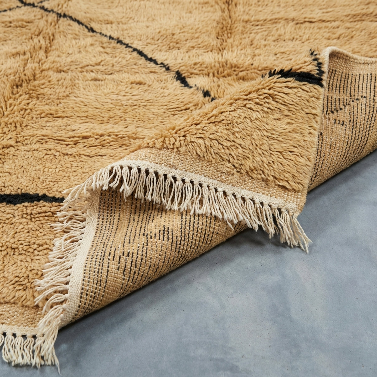 Beni Ourain Rug - High Pile Natural Wool - Abstract Geometric Pattern ...