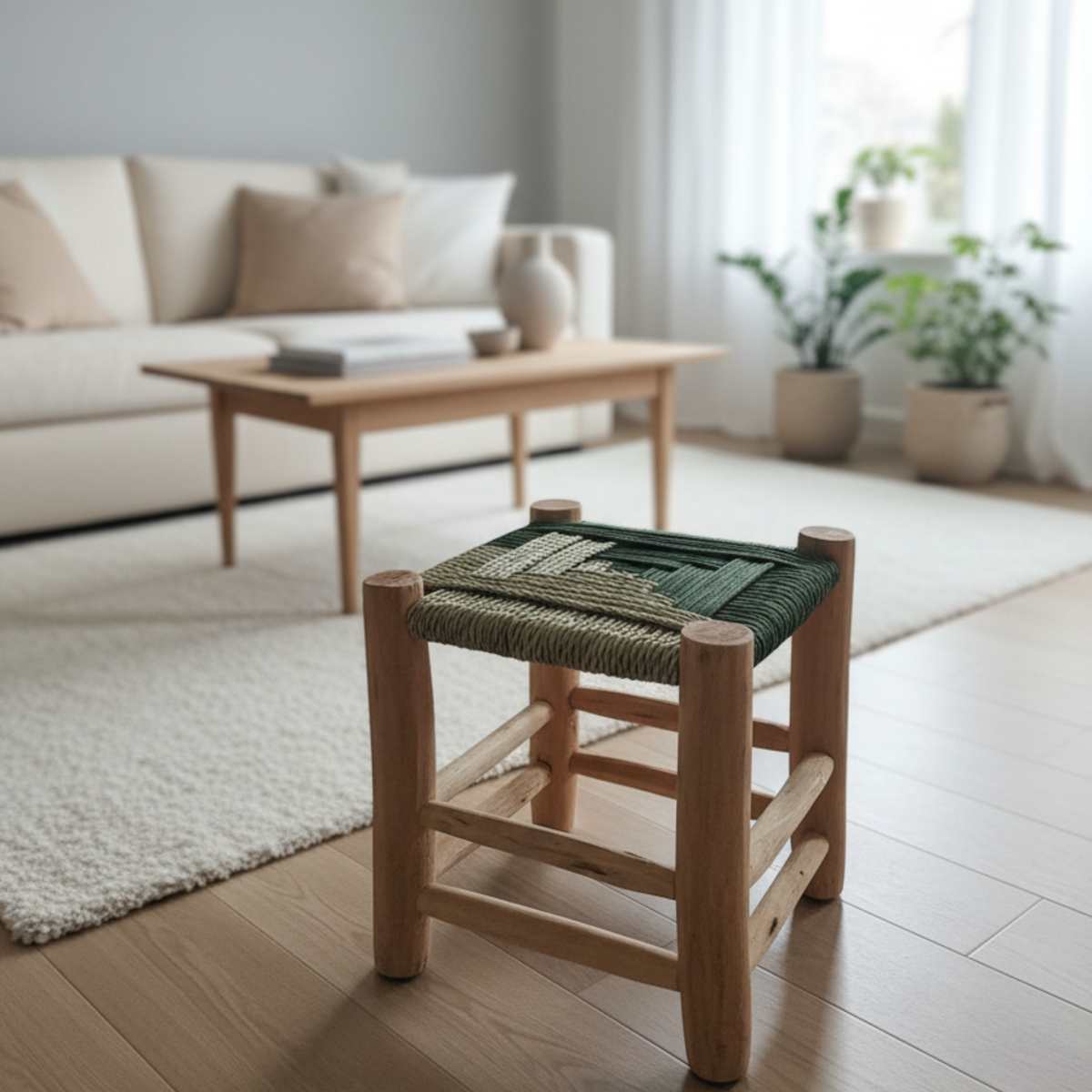 Moroccan Handcrafted Wood and Rope Stool - Wooden Bar Stool – King Of ...